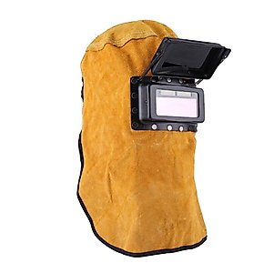 Cowhide Leather Welder Hood Welding Helmet Protective Gear Mask Work Cap,Solar Auto Darkening Filter Lens… (Full head)