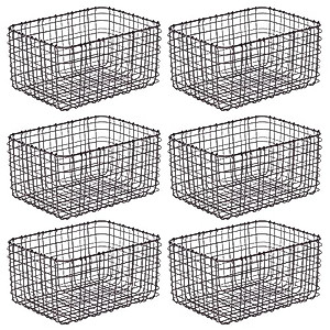 mDesign Farmhouse Metal Bathroom Storage Organizer Bin Basket for Vanity, Towels, Cabinets, Shelves - Holds Sponges, Make-Up, Shampoo, Conditioner, Cosmetics, Hand Towels - 12" x 9" - 6 Pack - Bronze