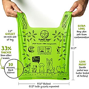 PLANET POOP Home Compostable Dog Poo Bags 30, XL Sized Cat Litter Box Clean-up Doggy Waste Bag with Handles, Pooper Scooper Swivel Bin, Biodegradable for Dogs Extra-Large Grocery Size Eco Pet Supplies