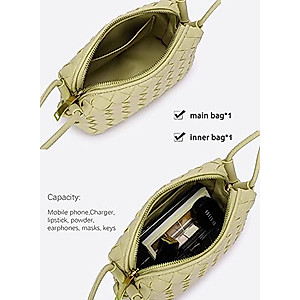 LOVEINT Small Crossbody Shoulder Bags for Women，Hand Woven Leather Clutch Purses Tote Bag Wallet Sling Bag Handbags (Lime color)