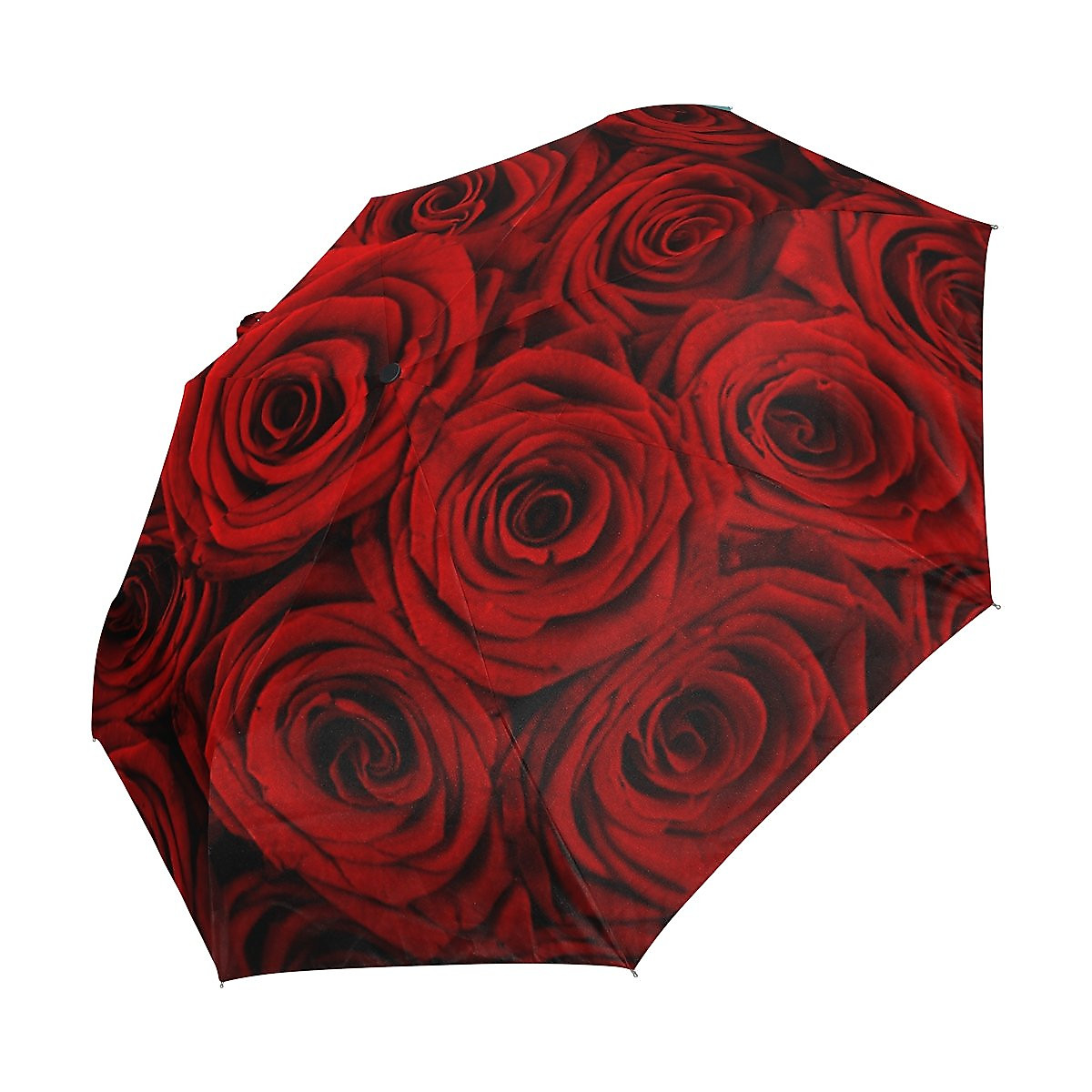 DOENR Red Rose Compact Travel Umbrella Sun and Rain Windproof Auto Open Close Folding Umbrella