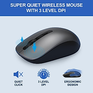 Wireless Keyboard and Mouse, Compact Slim Silent Keyboard with Number Pad, Low Profile Full Size Cordless Quiet Mouse Keyboard Combo for Windows, PC, Laptop (Grey)