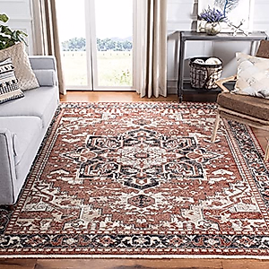 SAFAVIEH Herat Collection 5'3" x 7'7" Rust / Black HRT395P Oriental Medallion Distressed Non-Shedding Living Room Bedroom Dining Home Office Area Rug