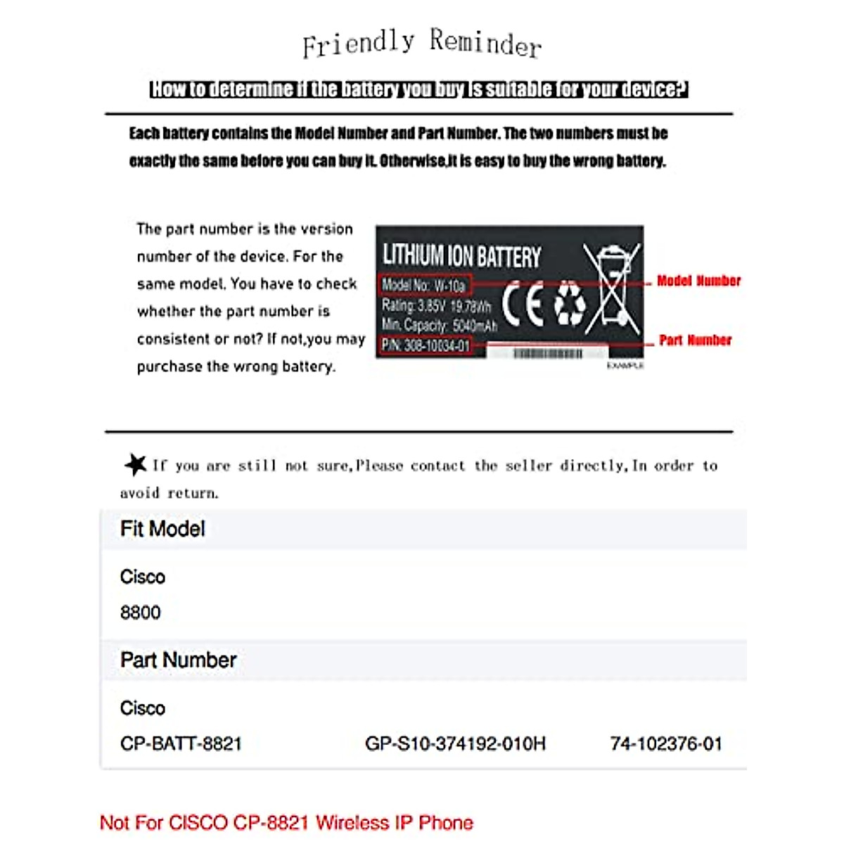 BCXY 8800 Battery Replacement for Cisco 8800 Cisco CP-BATT-8821 74-102376-01 GP-S10-374192-010H Battery