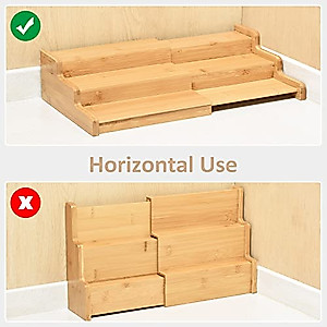 ROSOS Spice Rack Organizer for Cabinet 2 Pack, Bamboo Spice Rack Organizer for Countertop Expandable from 8.7-15inch, 3-Tier Durable Spice Organizer for Cabinet, Natural