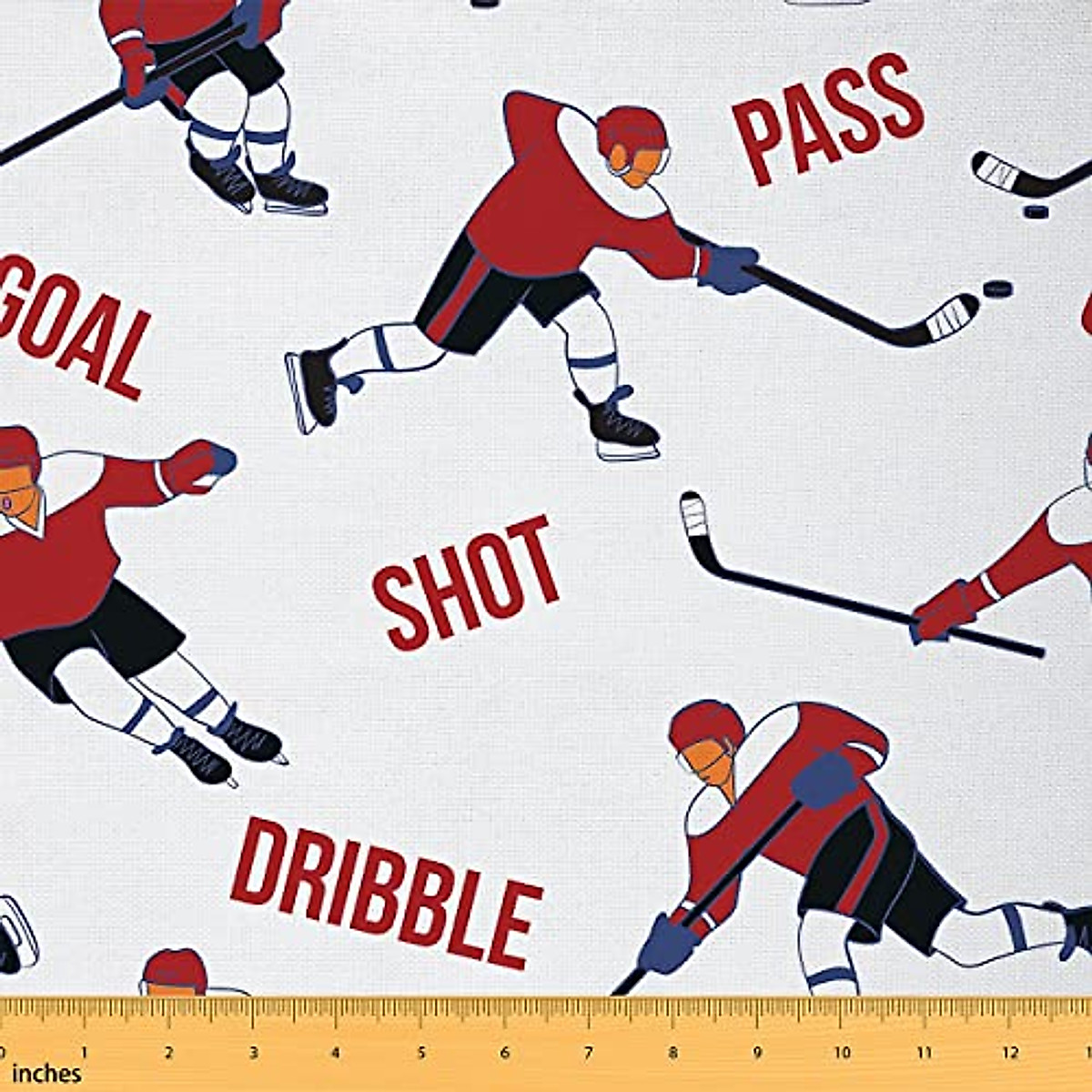 Feelyou Ice Hockey Player Fabric by The Yard, Ice Hockey Theme Upholstery Fabric for Chairs and Home DIY Projects, Goal Pass Shot Dribble Design, Decorative Waterproof Fabric, 1 Yard