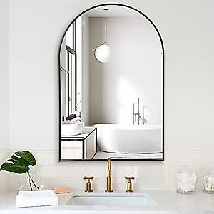 COFENY Arched Mirror, 20"x28" Black Bathroom Mirror with Metal Frame, Wall Mounted Mirrors Decor Modern Dresser Mirror for Bedroom Living Room Entryway