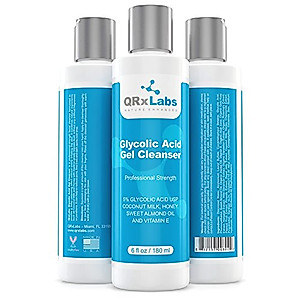 QRxLabs Glycolic Acid Face Wash - Exfoliating Gel Cleanser, Best for Wrinkles, Lines, Acne, Spots & Chemical Peel Prep - Reduces Shaving Bumps and Ingrown Hair - 6 fl oz
