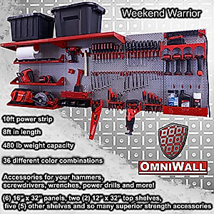 OmniWall Weekend Warrior Ultimate Tool Kit-96" x 32" Metal Pegboard Wall Storage System White/Blue