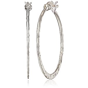 Amazon Essentials Sterling Silver Hammered Hoop Earrings (1.45" Diameter), (previously Amazon Collection)