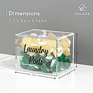 LifeLAZA Acrylic Laundry Pods Container with Lid, Clear Holder For Tide Pod, Laundry Detergent Capsules Storage, Dispenser Jar Box Organization for Laundry Room Decor (Black Font)