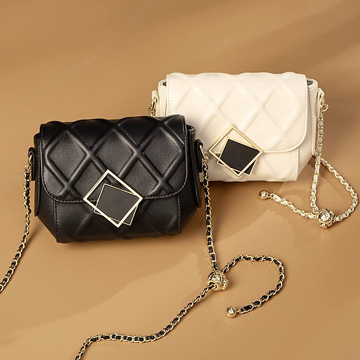 YXBQueen Women's Small Bags Black Chain Crossbody Purse Quilted PU Leather Shoulder Bag with Chain Strap