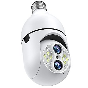E27 Light Bulb Security Camera(Dual Lens), 10XHybrid Zoom Wifi Light Bulb Camera, Two-Way Talk Voice, Color HD Night Vision, Tracking, Sound And Light Alarm, Panoramic Light Bulb Camera 360°(2.4Ghz)