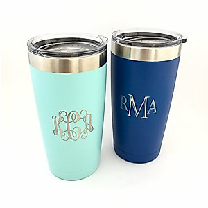 Custom Monogram Powder Coated Insulated Tumbler 20oz Choose Your Color