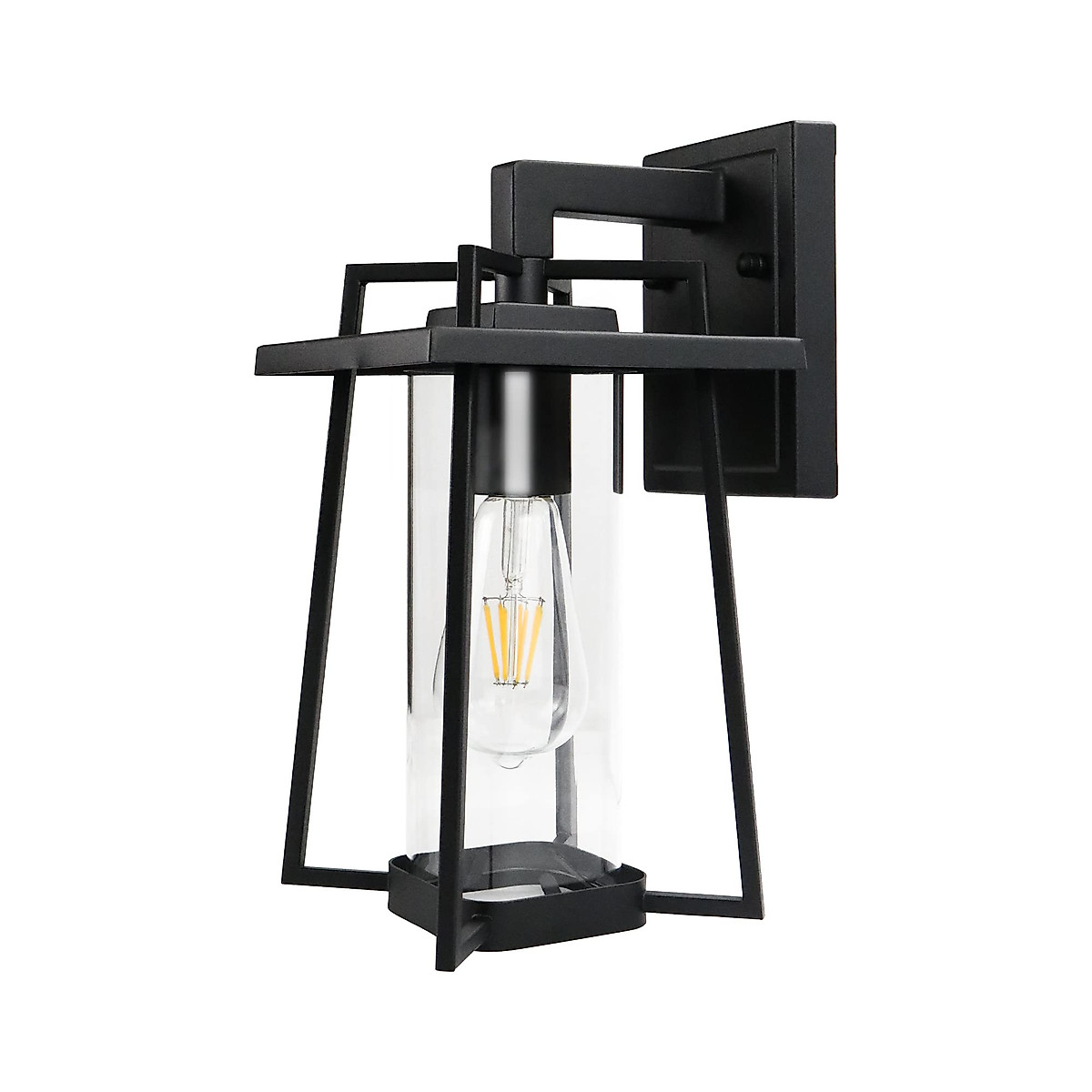 MONKFISH 2462-1W Black Quartet Design Outdoor Wall Light with Clear Glass Lamp Shade, Good Lamp Fixture for Porches, Gardens, Terraces, Garages, Corridors and Balconies (2-Pack)