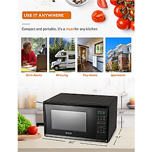 COMMERCIAL CHEF 1.1 Cu Ft Microwave with 10 Power Levels, Microwave 1000W with Push Button Door Lock, Countertop Microwave with Microwave Turntable and Digital Controls, Black