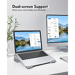 Soqool Laptop Stand for Desk, Computer Stand Riser for Desk,Ventilated Ergonomic Aluminum Notebook Stand Compatible with MacBook Air Pro Dell XPS HP 11 14 15.6 17.3 Inch Silver Work from Home