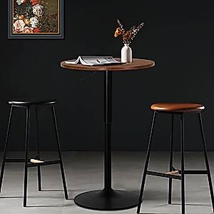 Magshion 23.5'' Round Pub Table, 360 Degree Swivel Cocktail Bar Table with Black Leg, Adjustable Height Range 27.5"-36" for Living Room Kitchen (Brown)