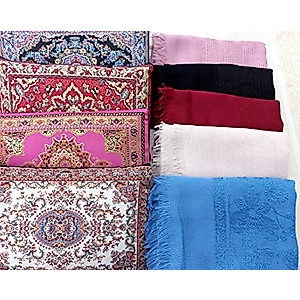 Prayer Rug with Scarf and 99 Beads,Floral Pouch,Travel Prayer Rug, Prayer Rug Gift Set,Taffeta Prayer Rug,5 It’s a Lovely Gift for Birthday, Ramadan, Gift for Eid. Muslim Gift (Cream Scarf Set)