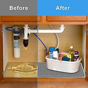 Under Sink Mat, 34"*22"*0.67", Waterproof, Cabinet Protector Silicone Mats for Kitchen & Bathroom, Holds up to 2 Gallon Liquiq(Dark Gray) (Thin860g)