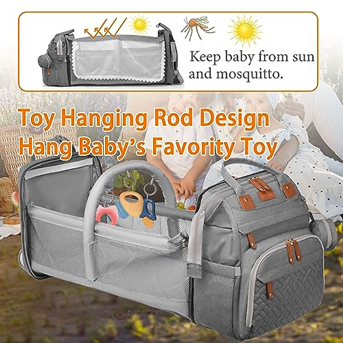 Astro alan Baby Diaper Bags with Changing Station, Waterproof Diaper Bag Backpack for Moms Dads with USB Charging Port, Baby Shower Gifts, Large Capacity diaper backpack, Grey