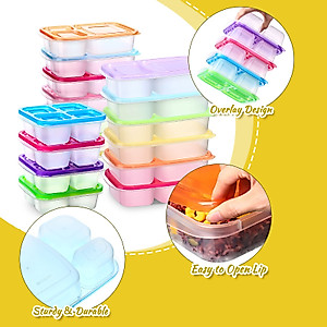 22 Pack Bento Lunch Box with Lids Reusable Lunch Containers with Compartment Divided Food Snack Storage Containers Meal Prep Containers, Microwave Safe for Kids School Work Travel, 3 Types, Multicolor