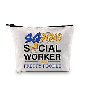 JXGZSO SGRHO Social Worker 1922 Pretty Poodle Cosmetic Bag SGRHO Sorority Sister Makeup Bag (SGRHO Social Worker White Bag)