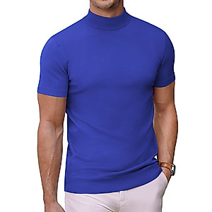 COOFANDY Mens Half Turtleneck Knitted Thermal Sweater, Blue, Small