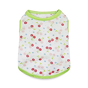 Dog Clothes, 2 Pack Dog Shirts Strawberry Cherry Pattern Lovely Summer Puppy T-Shirt Cat Vest Shirts for Cats Small Dogs (XS:Cherry)