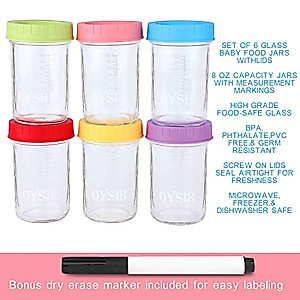 OYSIR 8 OZ Glass Baby Food Storage Containers, 6 Pcs Baby Jars with Lids, Reusable Small Glass Baby Food Containers for Infant & Baby, Freezer, Microwave/Dishwasher Safe