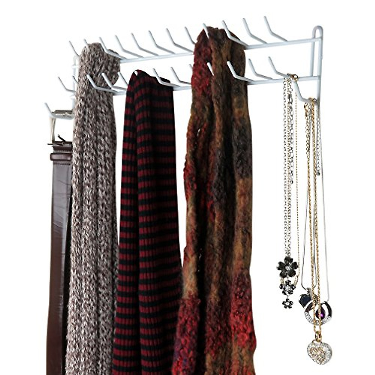 Evelots Closet Wall Mount Hanging Accessory Organizer Racks, Holds Belts, Ties, Scarves, Necklaces, Handbags, 27 Hooks, Holds 20 Lbs