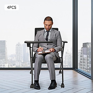 XIANXUS Conference Room Chairs Foldable Desk Chair,Stacking Tablet Arm Chair with Caster Wheels for Office School Classroom Training (with Desktop 4 Pack)