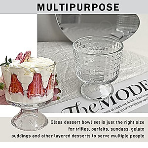 NDSWKR 6 Pack Footed Glass Dessert Cups, 10 Oz Crystal Glass Trifle Cups, Glass Vintage Ice Cream Bowls for Dessert, Sundae, Ice Cream, Fruit, Salad, Snack, Cocktail, Condiment
