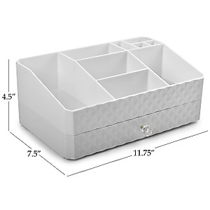Masirs Cosmetic Storage Box Organizer - Compartments to Organize and Store your Makeup and Accessories. Drawer with Padding to Protect Jewelry. Will Sit Neatly on Vanity or Bathroom Countertop.