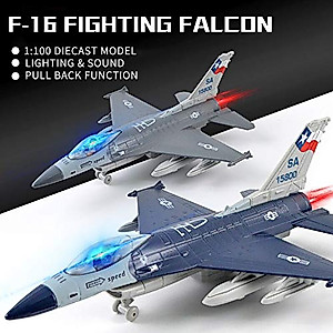 YEIBOBO ! F-16 Fighting Falcon - 1/100 Diecast Airplane Model Pull Back Fighter Toy (Gray)