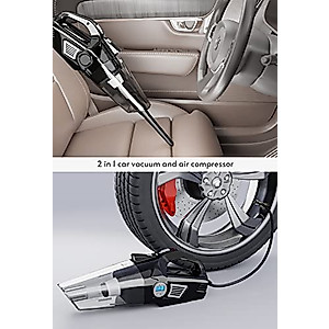 AMEBIBO 4-in-1 Car Vacuum Cleaner, Tire Inflator Portable Air Compressor with Digital Tire Pressure Gauge LCD Display and LED Light, 12V DC Air Compressor Pump, 14,8FT Cord
