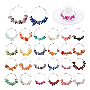 Pride & par 24 Pcs Nature Gemstone Beads Wine Charms for Glasses,Wine Glass Markers,Drink Markers for Stem Glasses,Wine Glass Decoration for Weddings,Parties