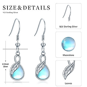 Midir&Etain Crystal Flower/Daisy 925 Sterling Silver Hoop Earrings Moonstone Daisy Jewelry Birthday Valentine's Day Christmas Gift for Women (Moonstone Leaf Earrings)