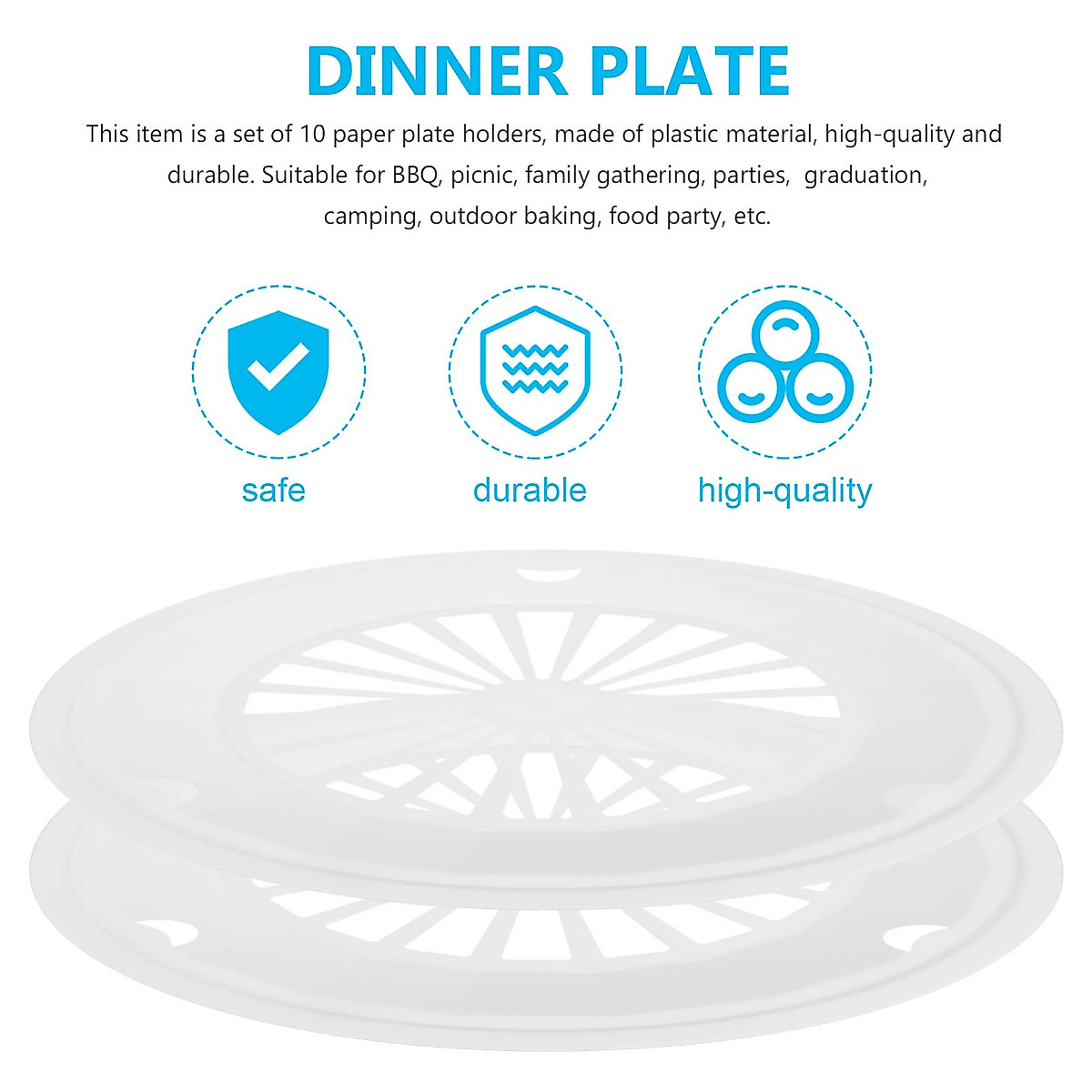 Hemoton 10pcs Grill Plate Food Service Tray Reusable Paper Plate Countertop Fruit Basket Plastic Tableware Tray Cutlery Tray Plastic Pallet Picnic Supplies Oval Salad Plate White Travel