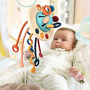 Baby Sensory Toys, Montessori Food Grade Silicone Pull String Activity Toy with Sliding Magic Balls & Simple Bubble for Motor Skills, Baby Toys 12-18 Months, First Birthday Gift for Boys Girls.