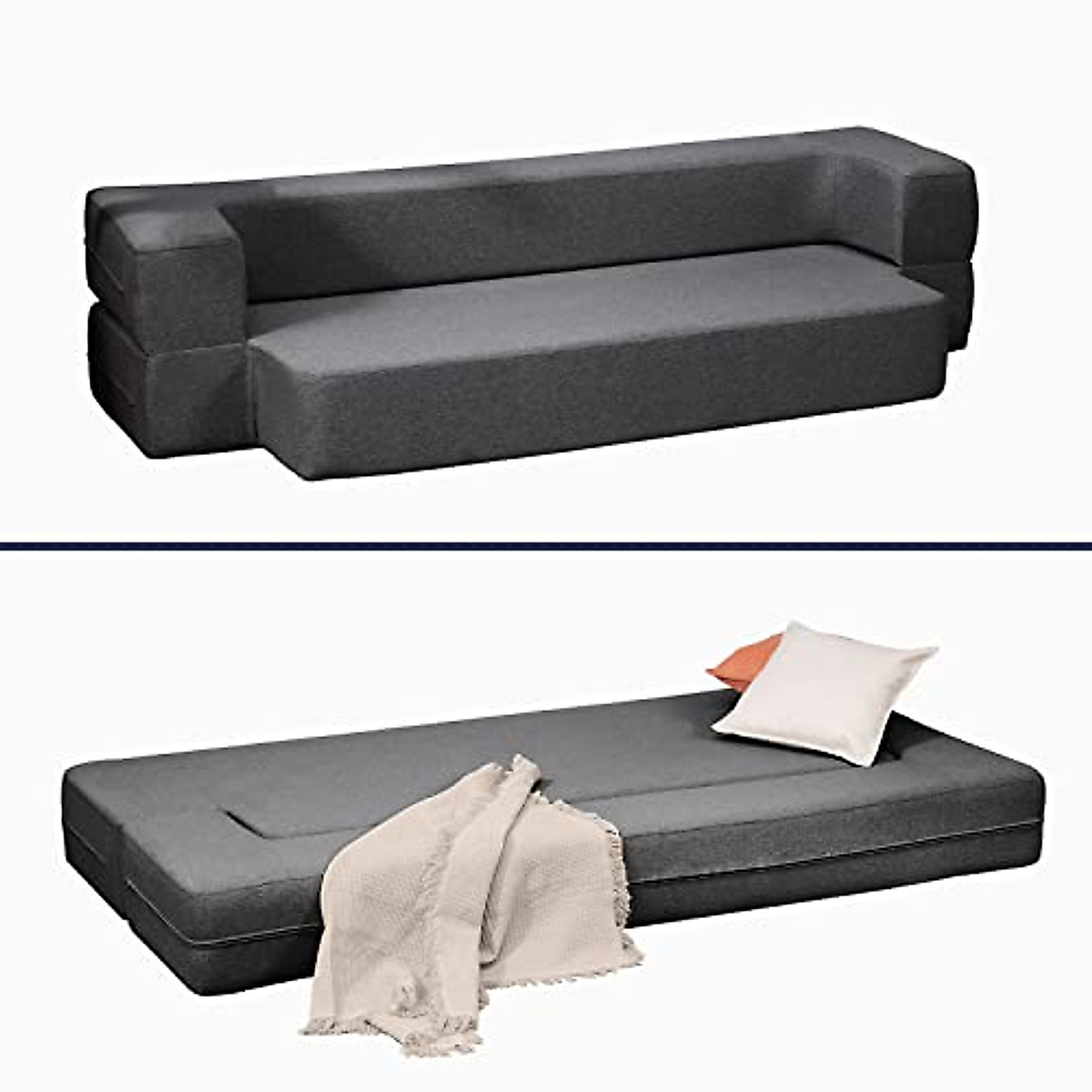 ZAFLY Queen Folding Sofa Couch Bed,8.6" Flip Out Sofa Bed,Convertible Sleeper Sofa Bed,Comfy Floor Couch Bed,Futon Sofa Bed Memory Foam Mattress,Linen Fabric Small Couches for Small Spaces,Dark Grey
