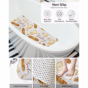 Briskdecor Dessert Baking Tile Bread Baguette PVC Loofah Shower Mat 40x16 inch, Non Slip Comfortable Bathtub Mat Quick Drying Bath Mat with Drain for Tub, Shower, Bathroom