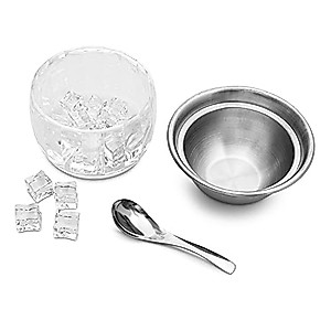 RUAFOX Dip Bowl On Ice- Chip and Dip Serving Set with Lid and Serving Spoon- Stainless Steel Chilled Serving Dish and 22 oz. Acrylic Ice Bowl - Perfect for Shrimp, Guacamole, Dips