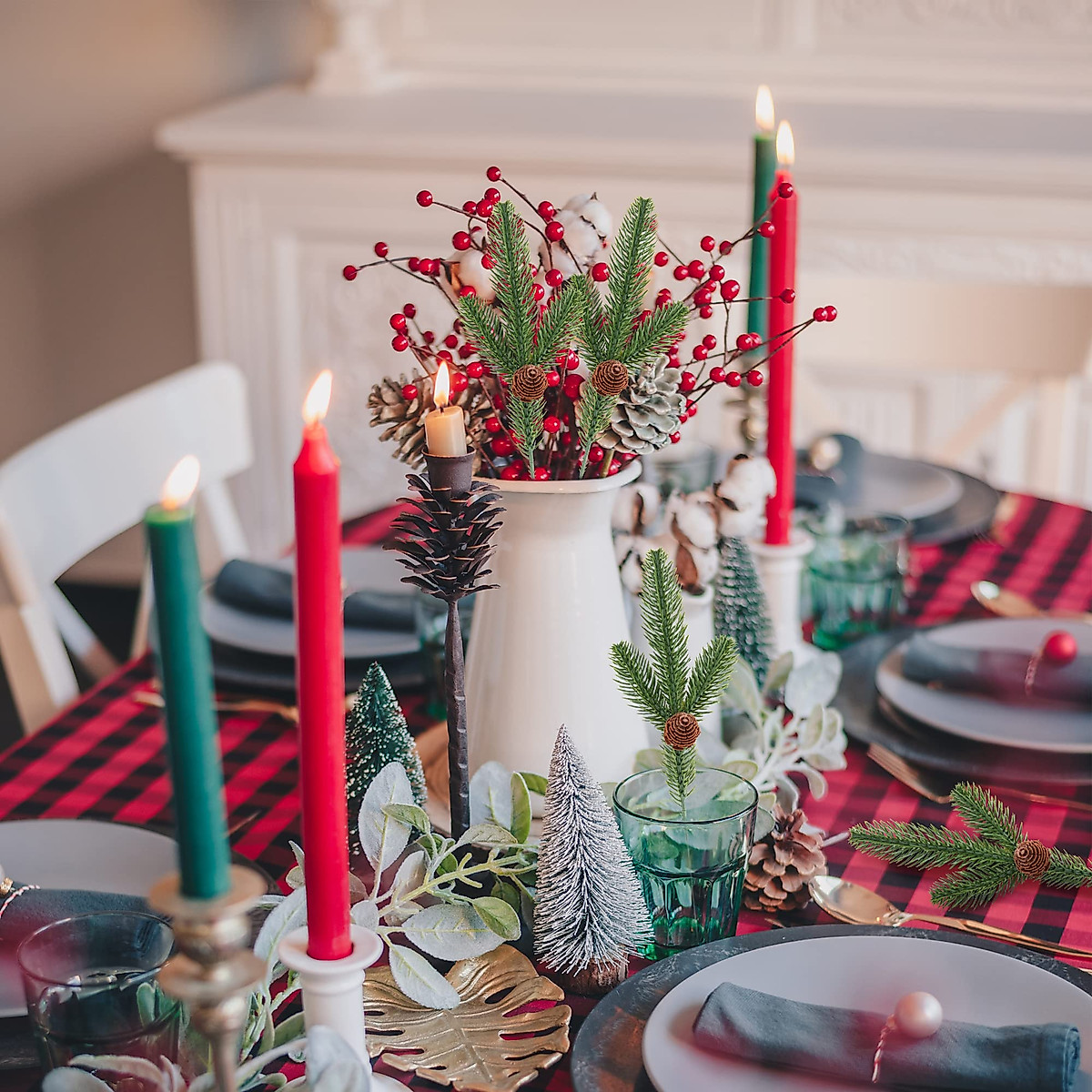 Alpurple 15 PCS Fake Greenery Pine Picks with Pinecone-11 Inch Artificial Pine Needles Branches with Pine Cones-Pine Twigs Stems Picks for Christmas Garland Home Garden Decoration