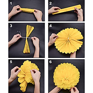 Livder Paper Flowers Bright Colorful Tissue Paper Pom Poms for Party Birthday Wedding Christmas Festive Decorations, 15 Pieces of 10, 12, 14 Inch
