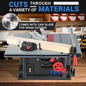NOVORIK 10“ Portable Table Saw, 10 Inch Heavy-Duty Table Saw with 15 Amp Motor, Benchtop 10-Inch Table Saw with TCT Saw Blade for Woodworking Included