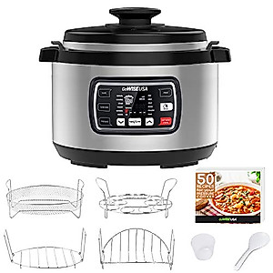 GoWISE USA GW22709 Ovate 9.5-Qt 12-in-1 Electric Pressure Cooker Oval with Slow Cook, Rice, Yogurt, Egg, Saute, Steamer, Keep Warm Functions + Accessories & Recipes, Stainless Steel