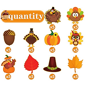Joy Bang Fall Bulletin Board Decorations, 50 Pcs Autumn Fall Cutouts Pumpkin Leaves Turkey Cutouts for Classroom School Thanksgiving Bulletin Board Decorations Decor