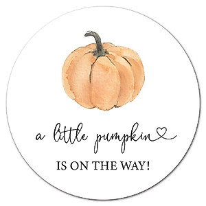 1.5" Round - A Little Pumpkin is On The Way Baby Shower Stickers - Set of 60 (White Background)