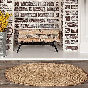 VHC Brands Oval Jute Fiber Welcome Mat, Non Slip Area Rug, Natural, 20x30